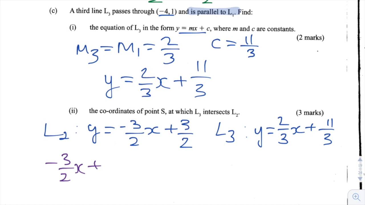 KCSE 2015 Mathematics Paper 1: Question 21 (c) | Intersecting Lines ...