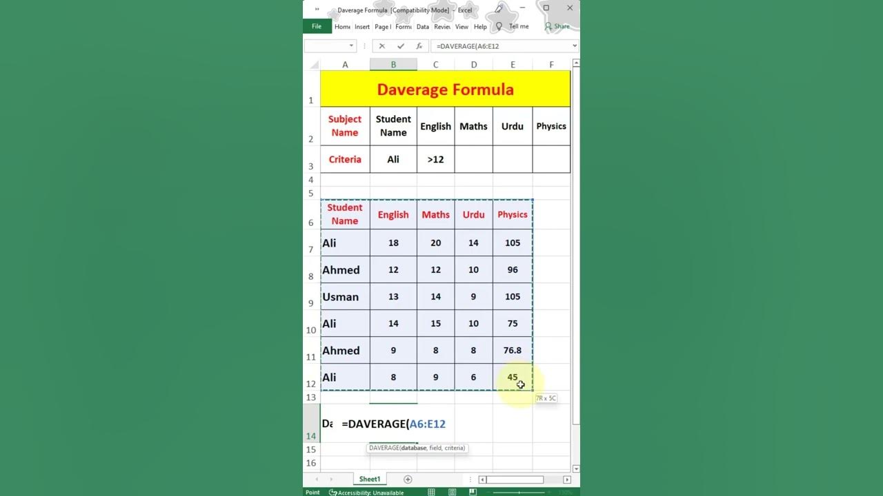 Daverage Formula Microsoft Excel Ahsanmughal Youtube