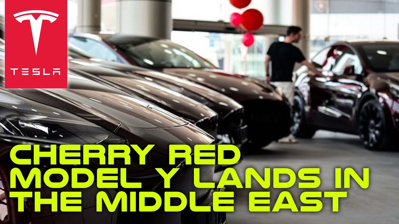Tesla Midnight Cherry Red Model Y lands in the Middle East - YouTube