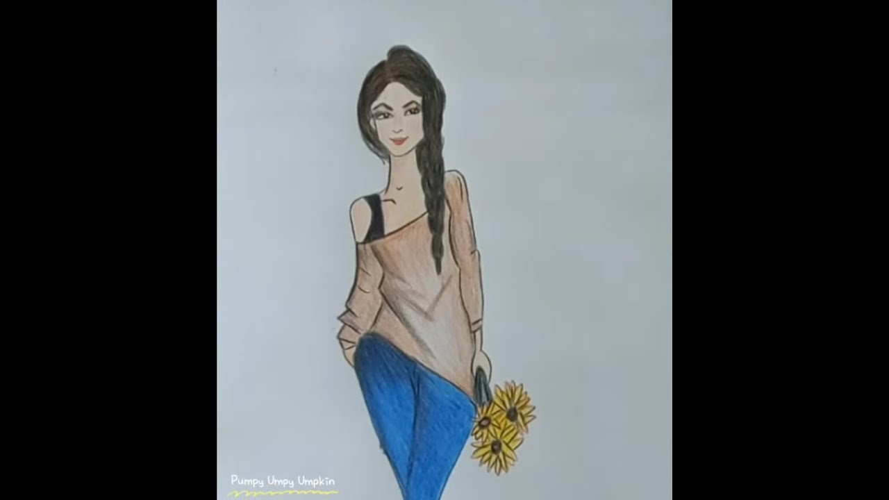 Beautiful Girl with Flowers Drawing | Easy Modern Girl Drawing #108 ...