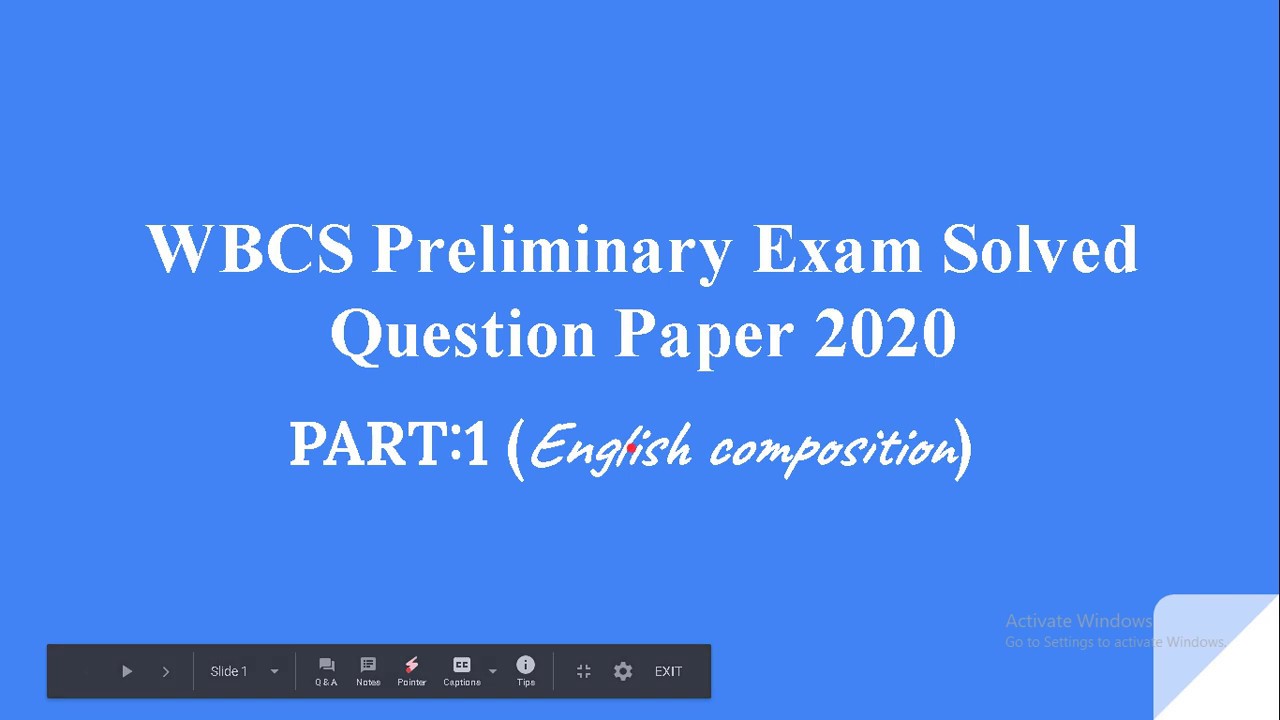WBCS PREVIOUS YEAR QUESTION PAPER OF PRELIMS 2020 PART 1 ENGLISH ...