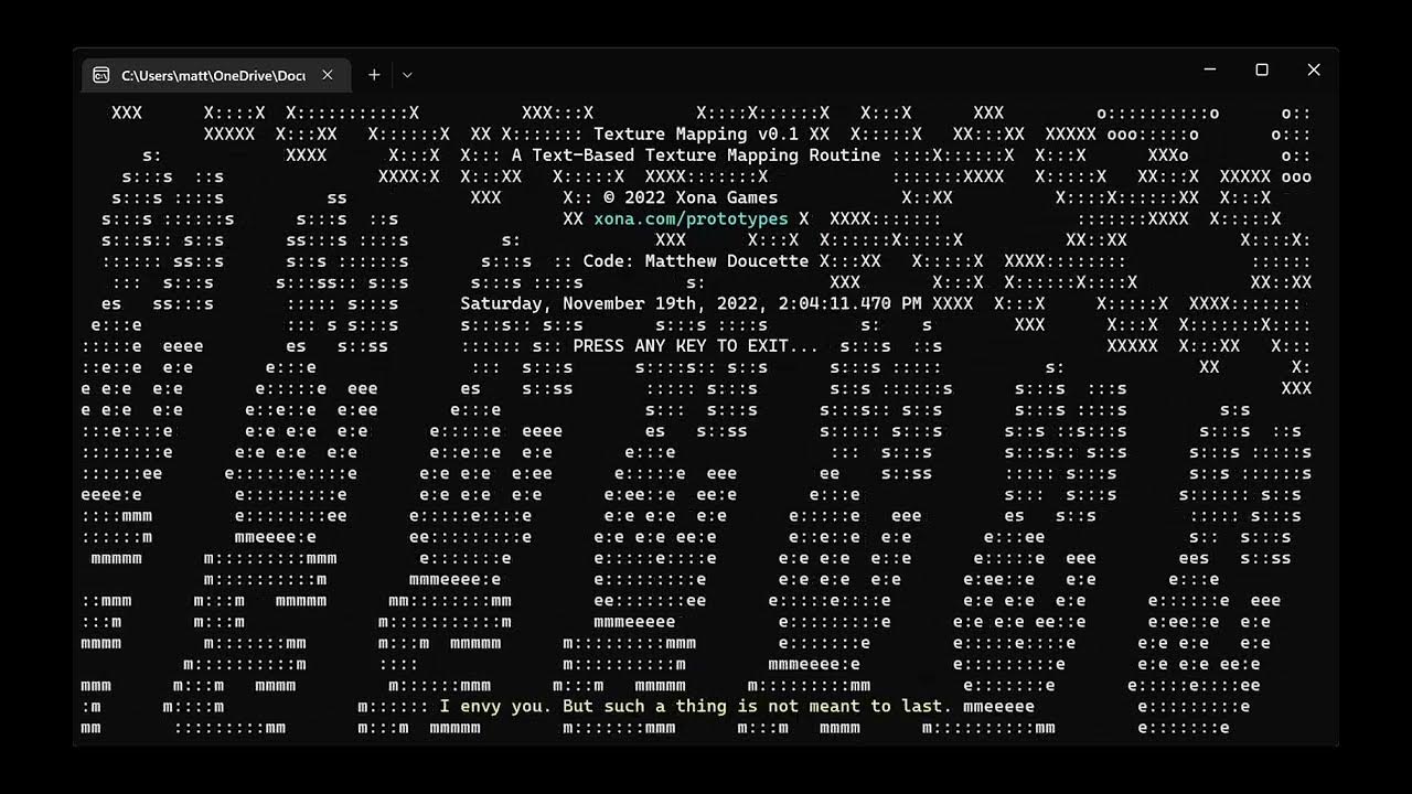 ASCII Texture Mapping w/Scaling (SNES Mode 7ish) (C# Console Application) - YouTube
