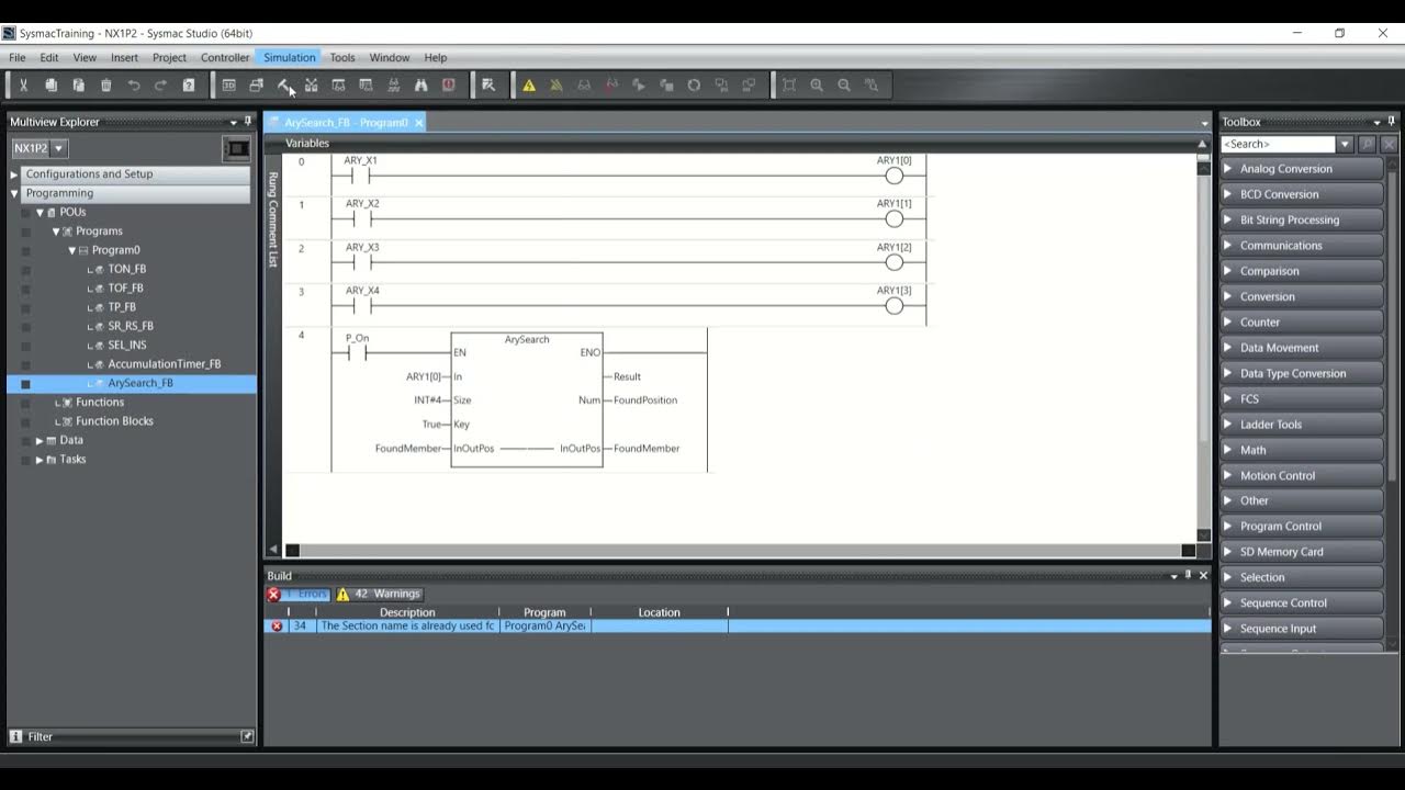ArySearch (Array Search) Instruction in Omron Sysmac Studio How is working? - YouTube