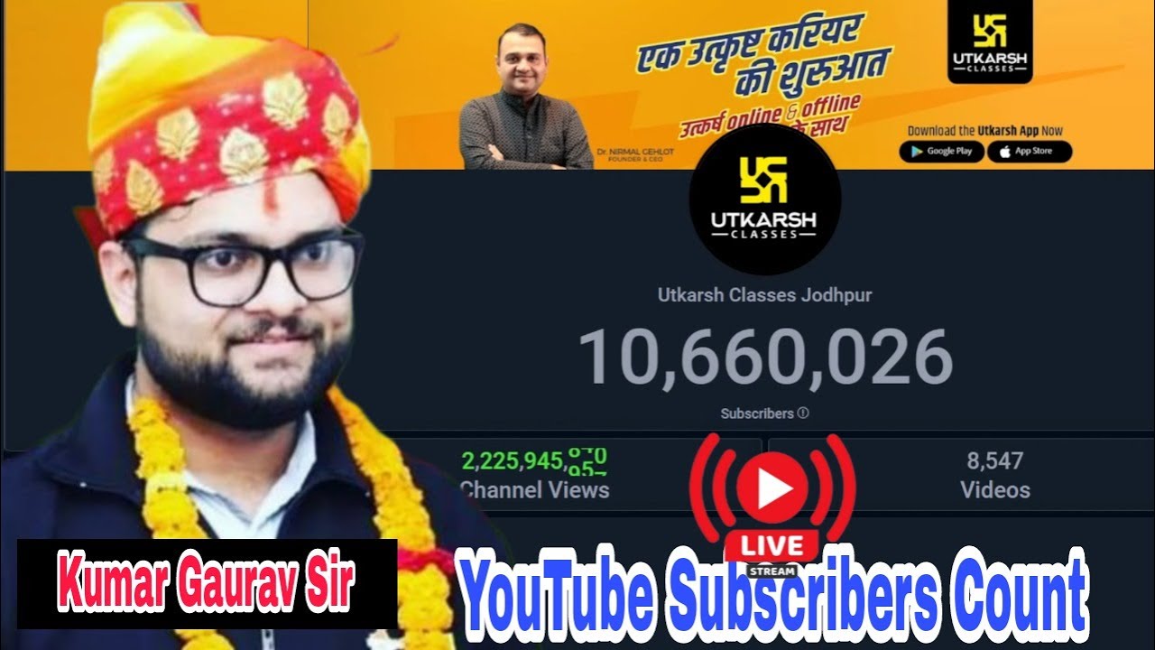 Utkarsh Classes Jodhpur Subscribers live Count ... - YouTube