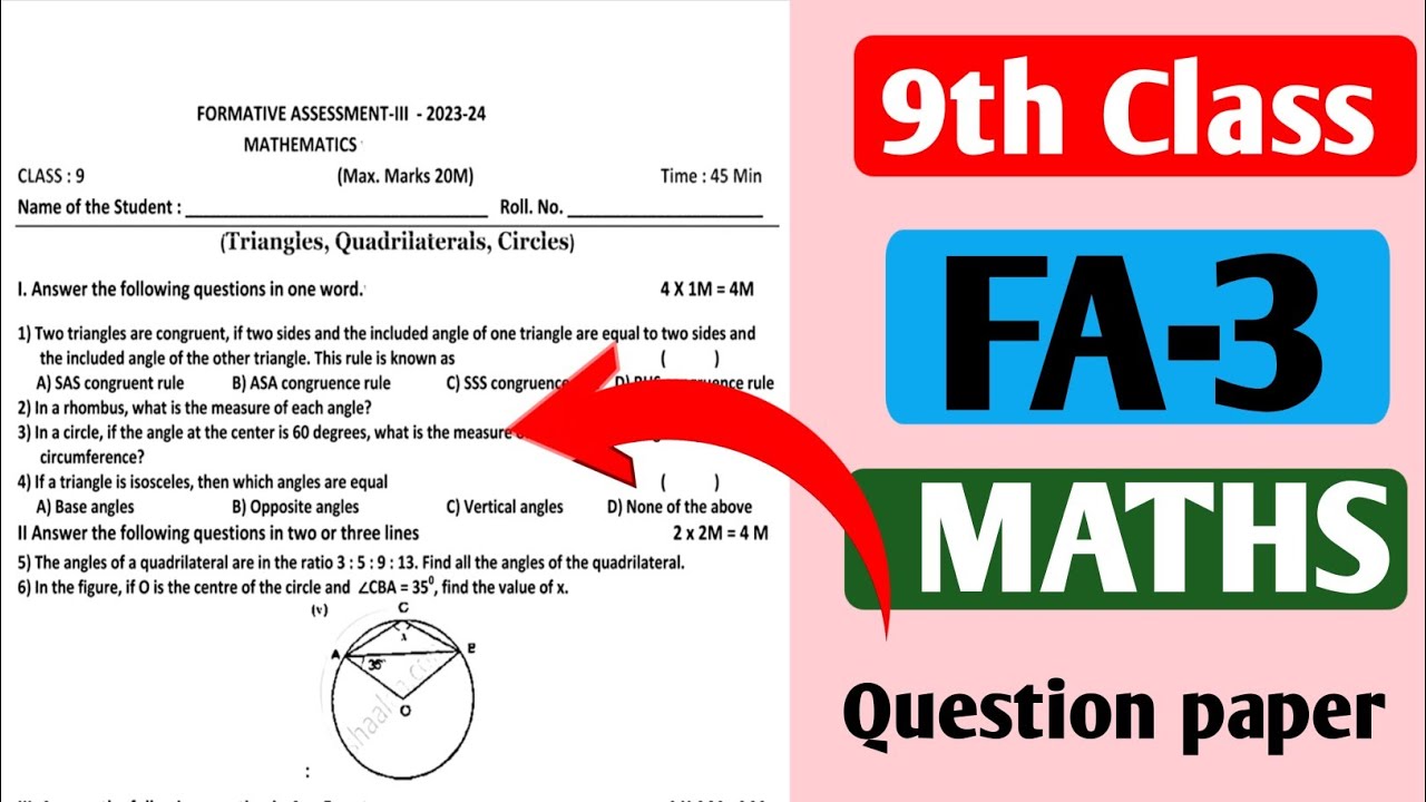 FA 3 Maths Question Paper 2023 24 9th Clas Fa3 Exam Syllabus And Model FA 3 Maths Question Paper 2023 24 9th Clas Fa3 Exam Syllabus And Model