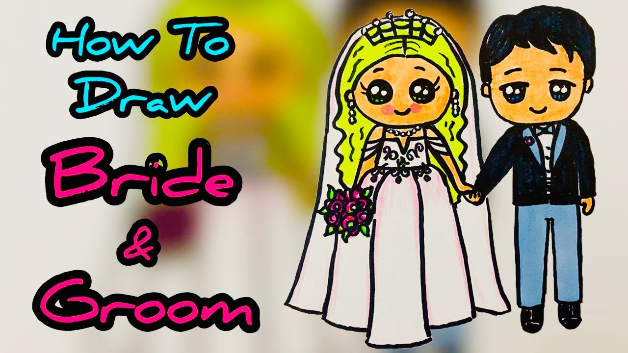 How to draw a bride & groom | cute bride & groom drawing | easy bride ...