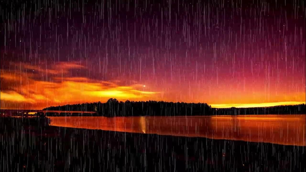 🎧 ⚡ Coucher de soleil avec le son de la pluie la nuit sur le lac⚡ Relax ...