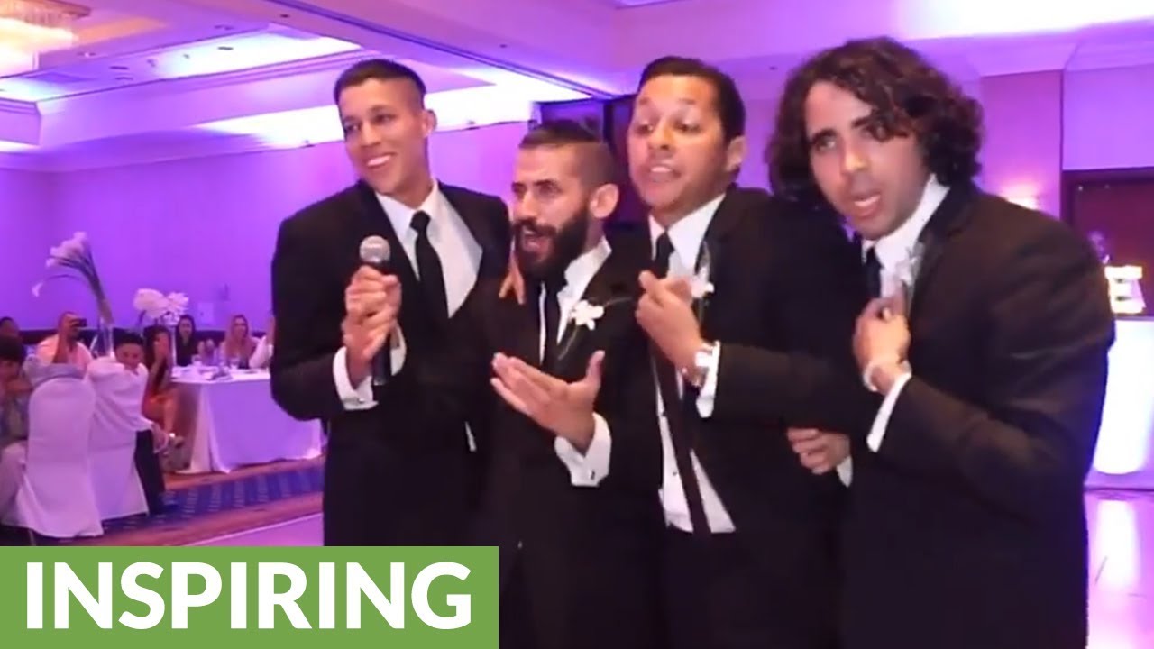 Groomsmen perform surprise wedding dance for newlyweds - YouTube