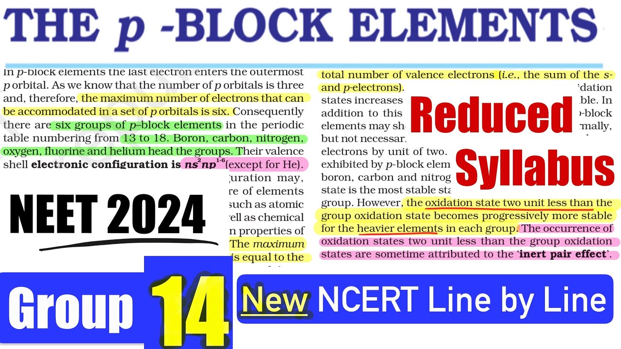 P-Block(Group-14) Reduced Syllabus NCERT Line By Line #ncerthighlights ...