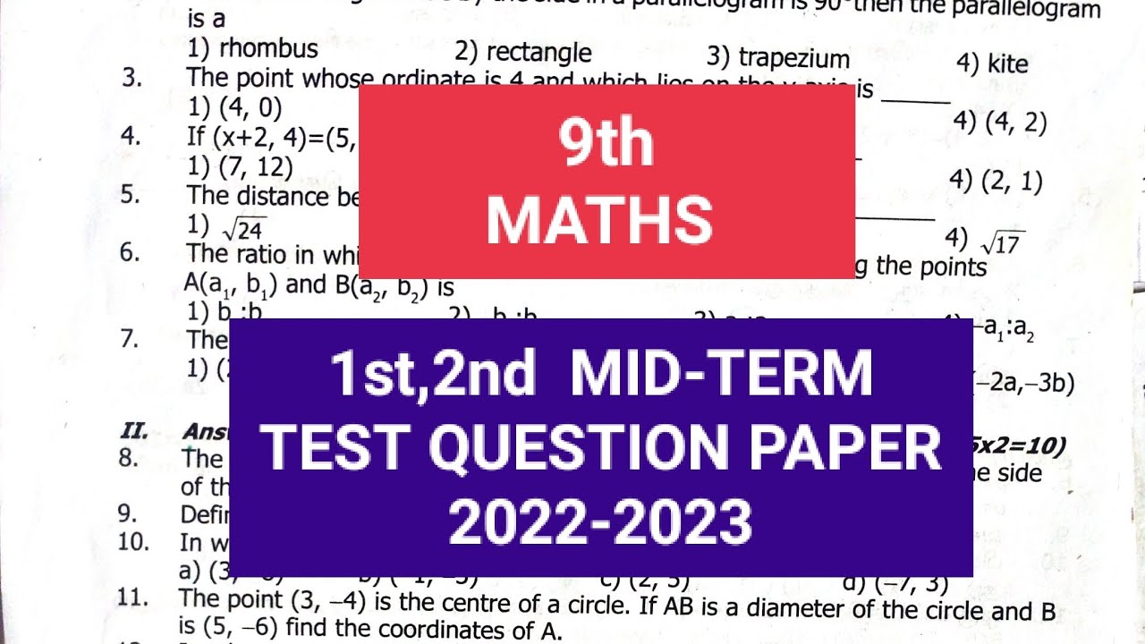 9th maths Mid-term test question paper 2022-2023// 9ம் வகுப்பு இடைப் ...