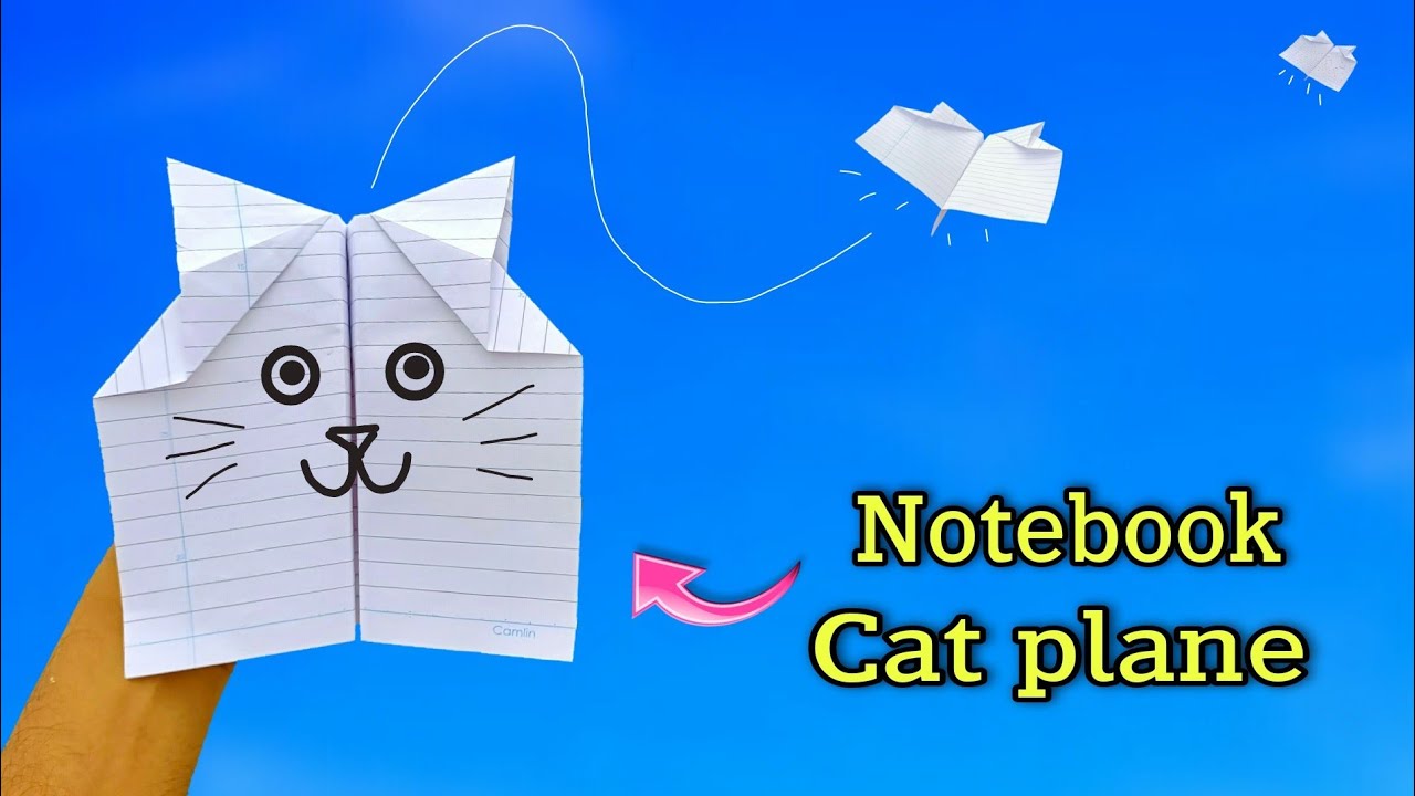 paper flying cat plane 😺, notebook paper cat, how to make flying cat ...