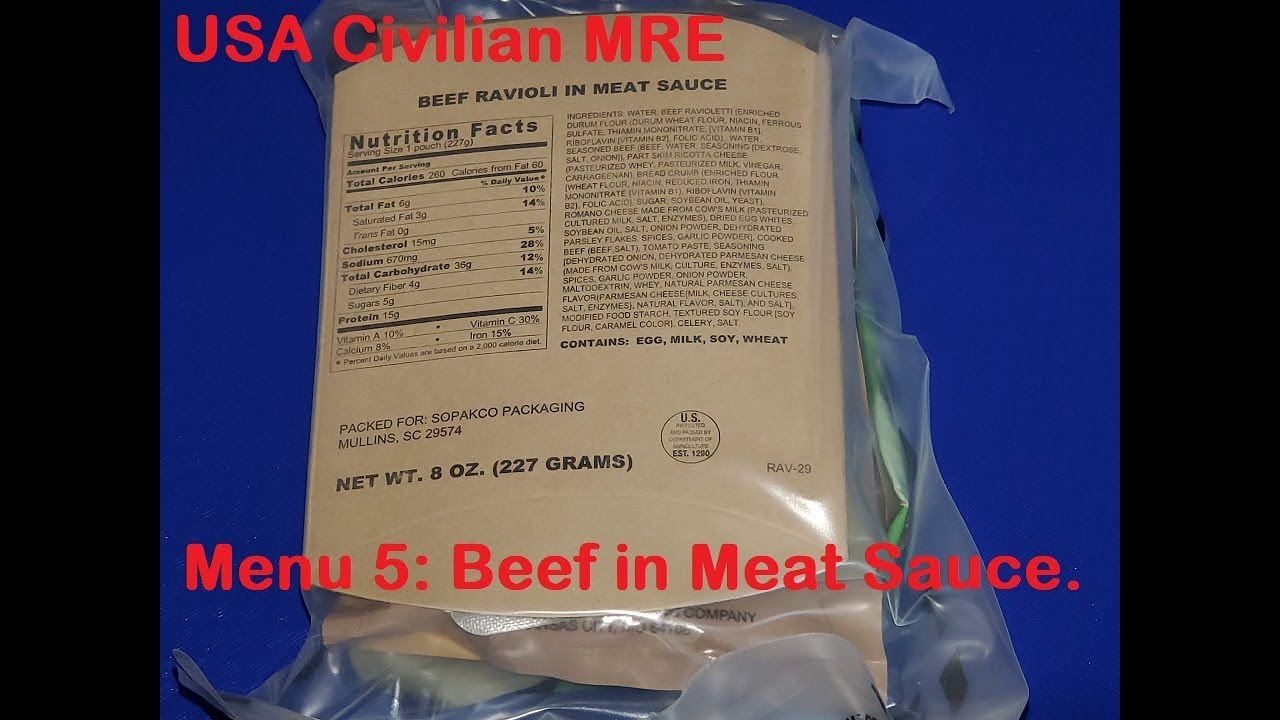 Review of Meal Kit Supply Civilian MRE / Ration menu 5: Beef Ravioli in ...
