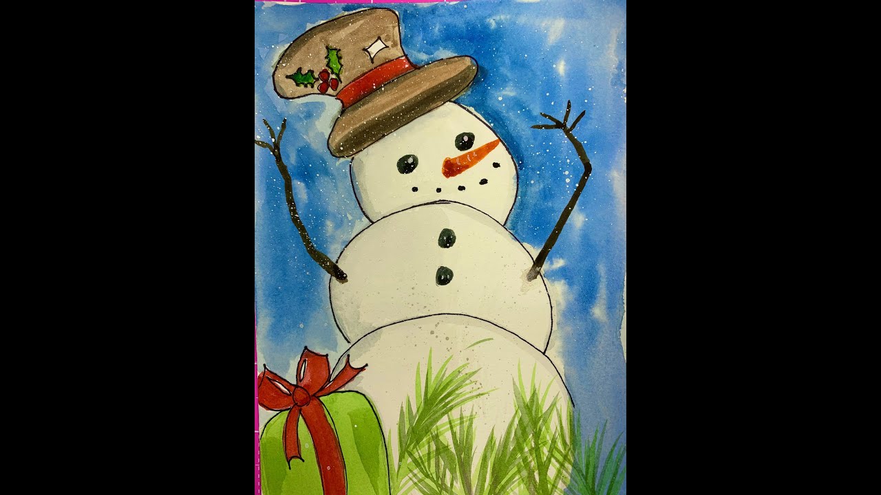 HOW TO PAINT A SNOWMAN WATERCOLOR CARD - YouTube