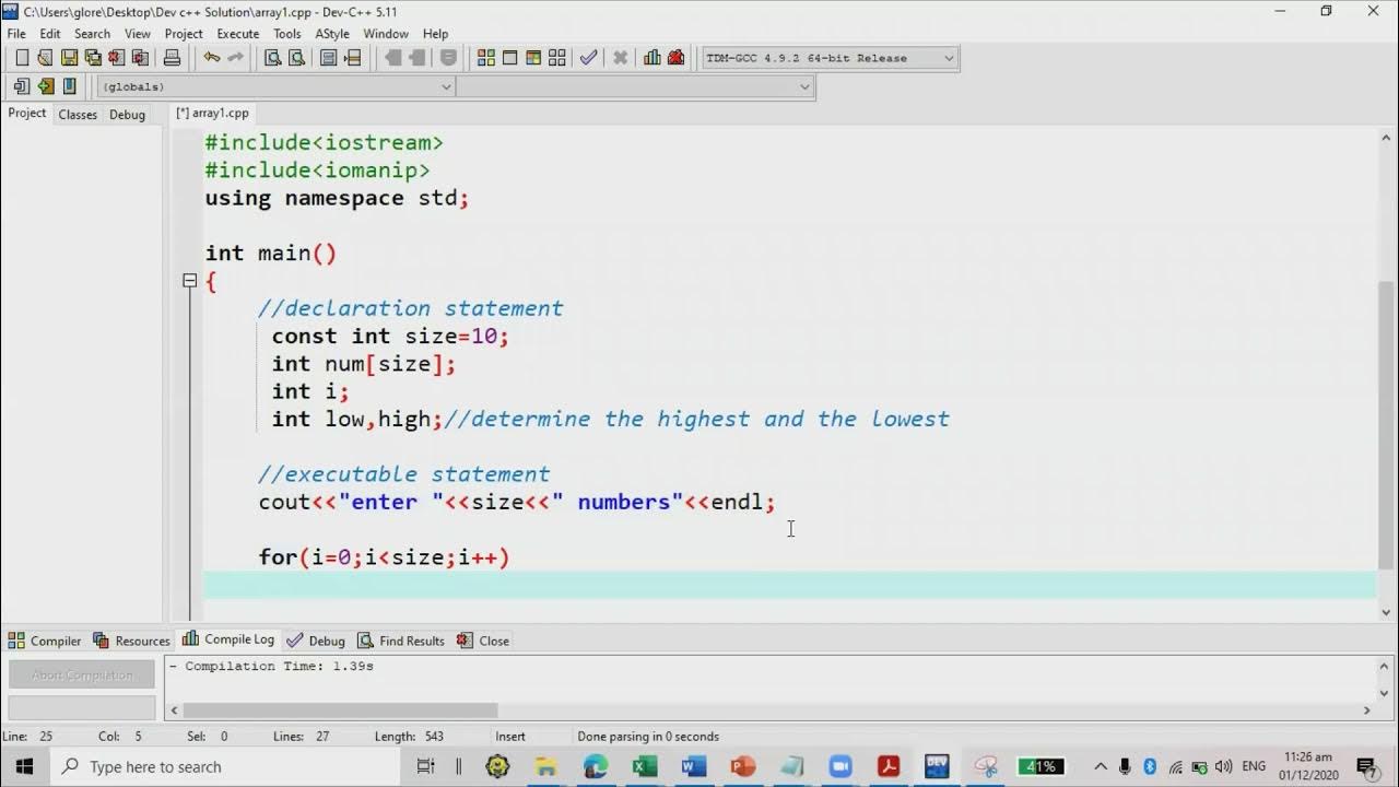 Arrays sample2-1D - YouTube