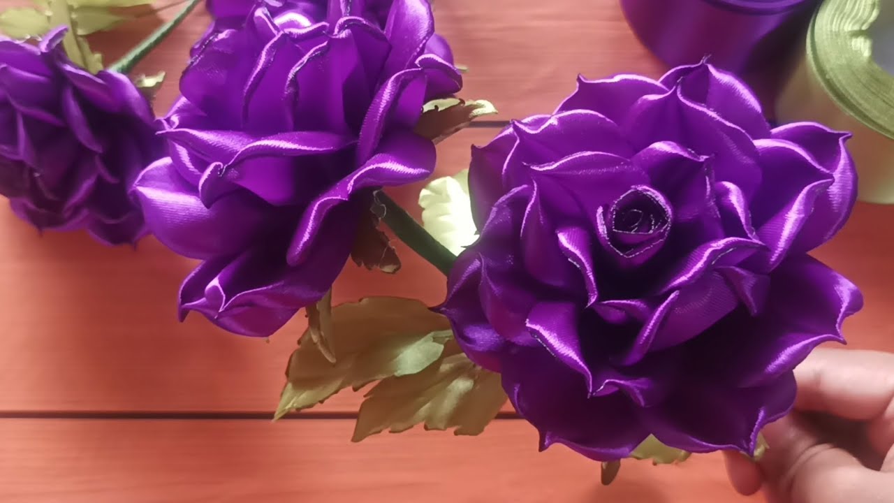 Bunga Mawar Ungu || Tutorial Membuat Bunga Dari Pita Satin || DIY - YouTube