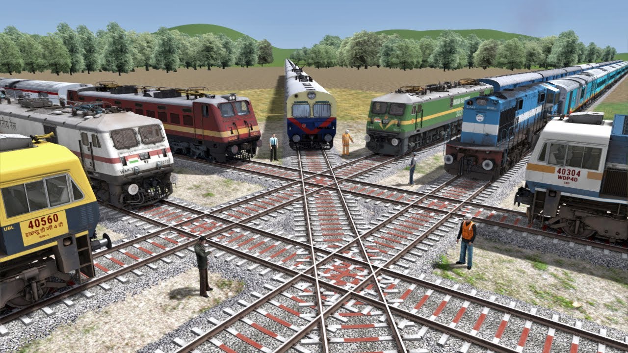 Five Trains at Diamond Crossing | Cross on Forked Railroad #2 :-: Train ...