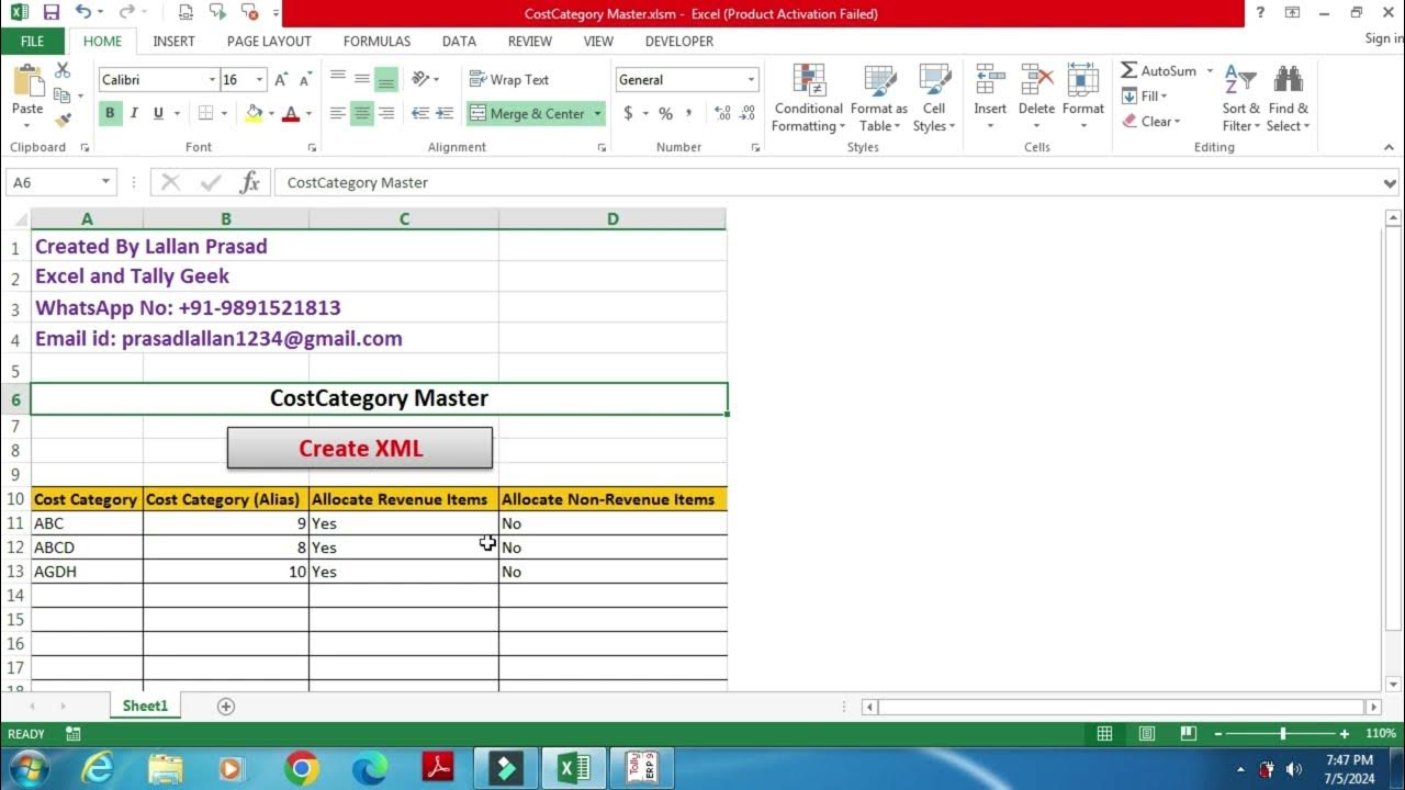 Excel to Tally Prime Data Import with Multiple Cost Category|cost |Free|VBA|Xml|without software ...