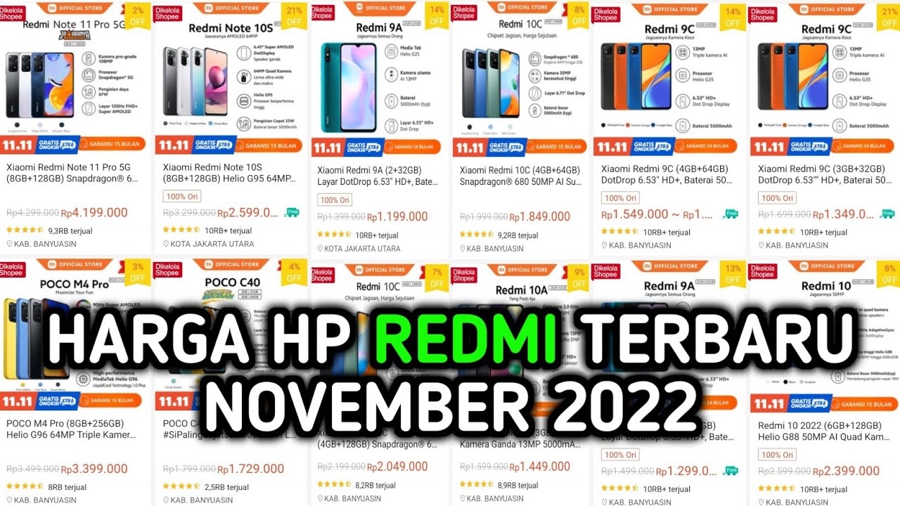DAFTAR HARGA HP XIAOMI REDMI TERBARU NOVEMBER 2022 - YouTube