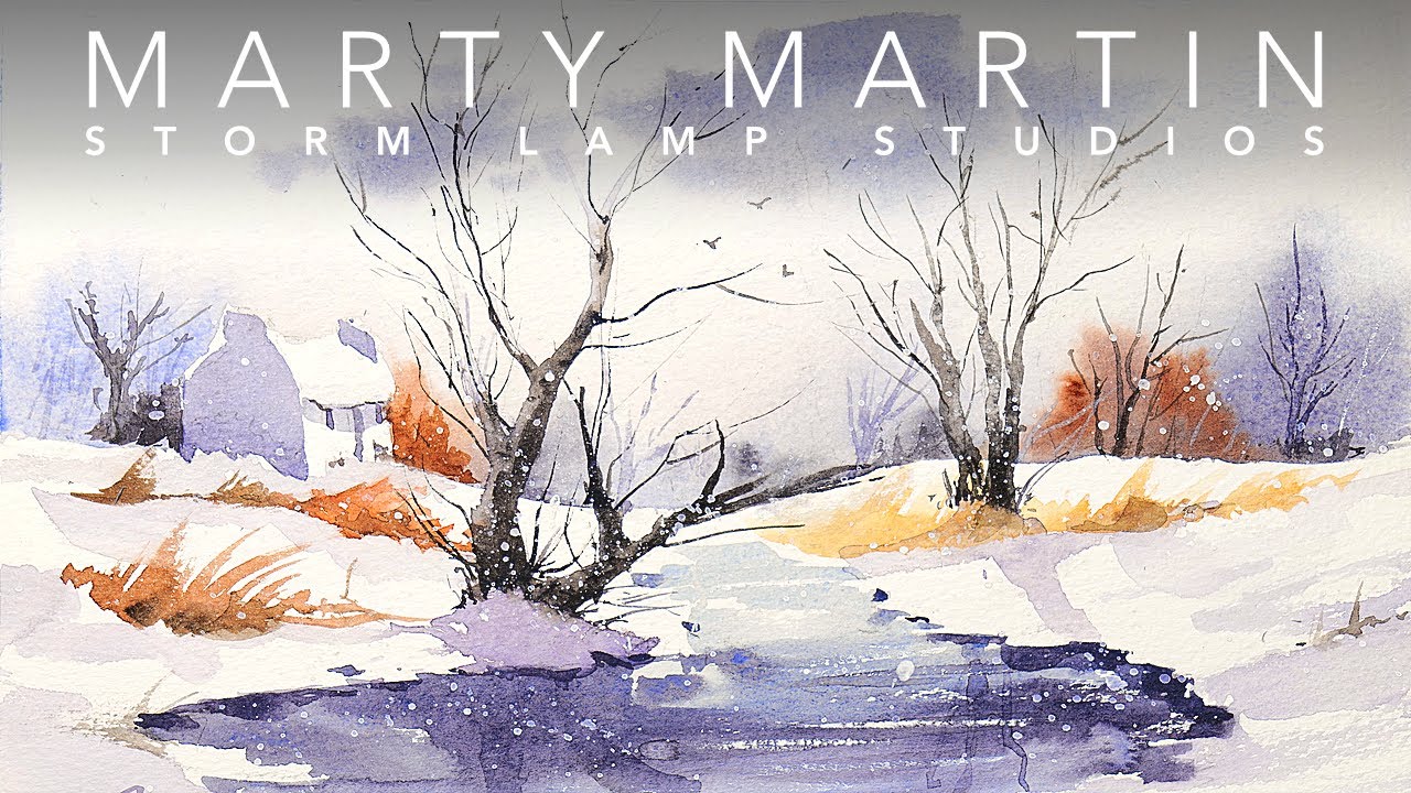 Sketching & Painting A Simple Snow Scene - YouTube