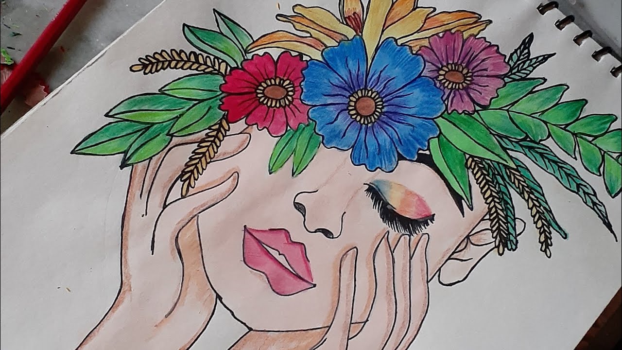 How To Drawing a girl with flowers 💐||Pencil || painting || Pencil ...