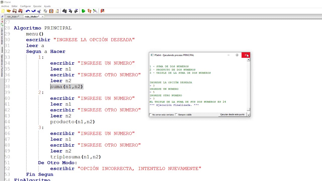 SEGUNDO EJEMPLO DE SUBPROGRAMAS EN PSEINT - YouTube