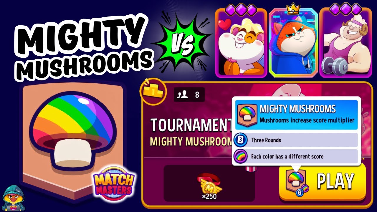 TOURNAMENT! 8 players Mighty Mushrooms + Rainbow + Sprint | Match Masters - YouTube