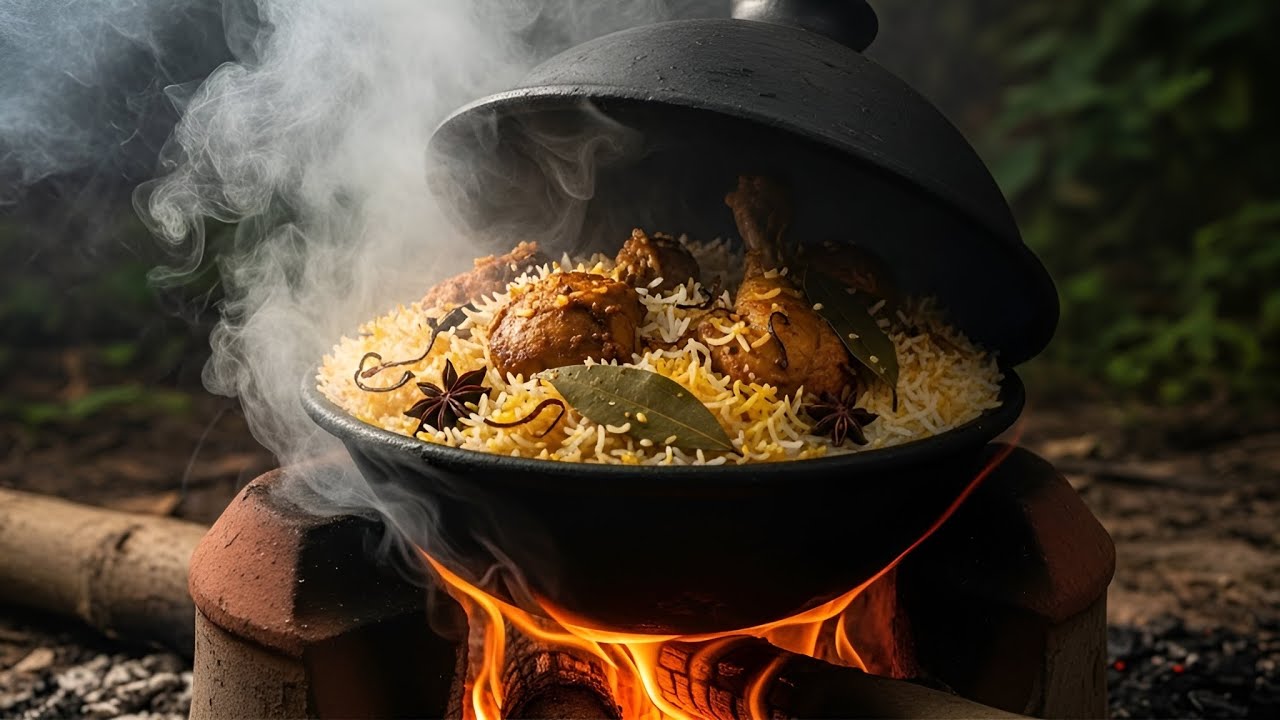 Wild Flame Chicken Dum Biryani Cooking - YouTube