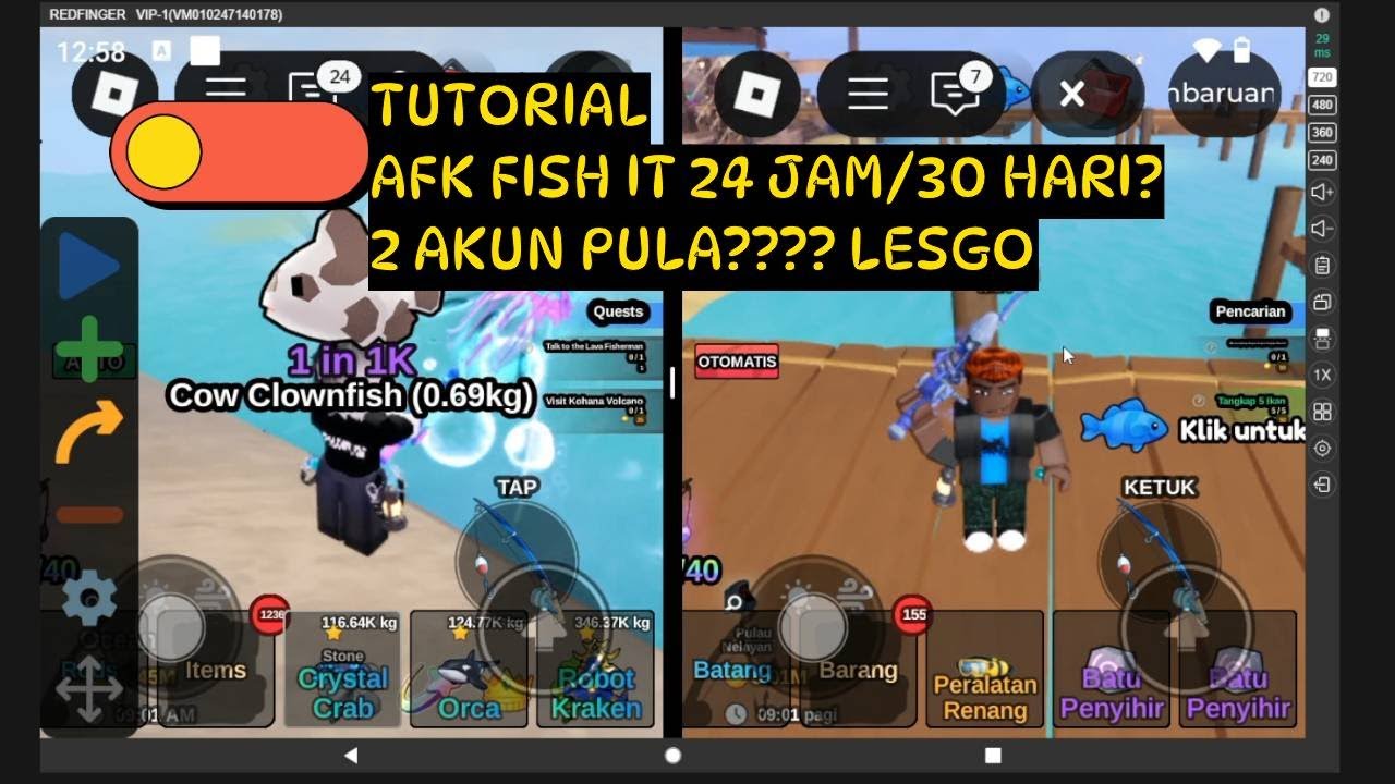 TUTORIAL REDFINGER FISH IT - ROBLOX , AFK 24 JAM 7 HARI? 2 AKUN PUN ...