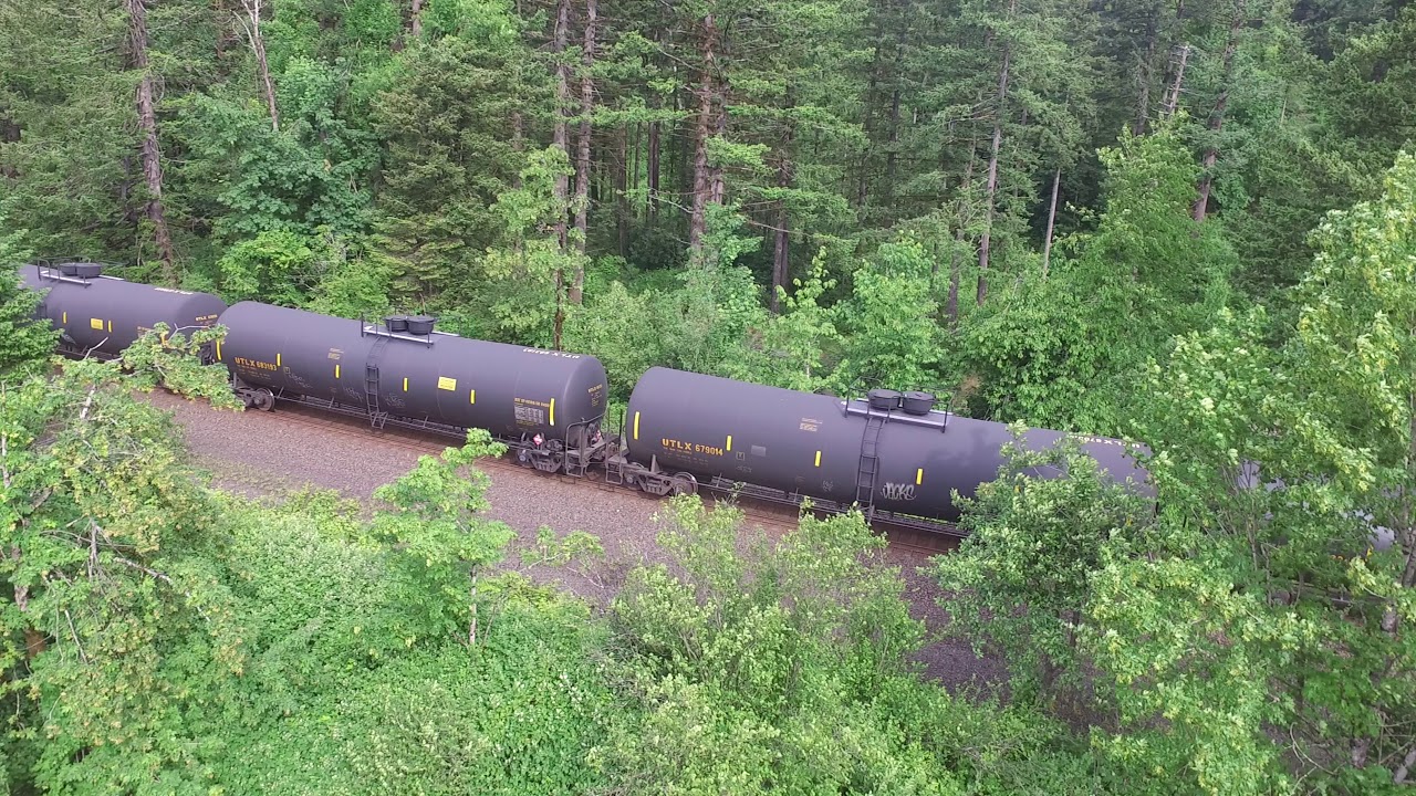 oil train at Beacon Rock, drone - YouTube