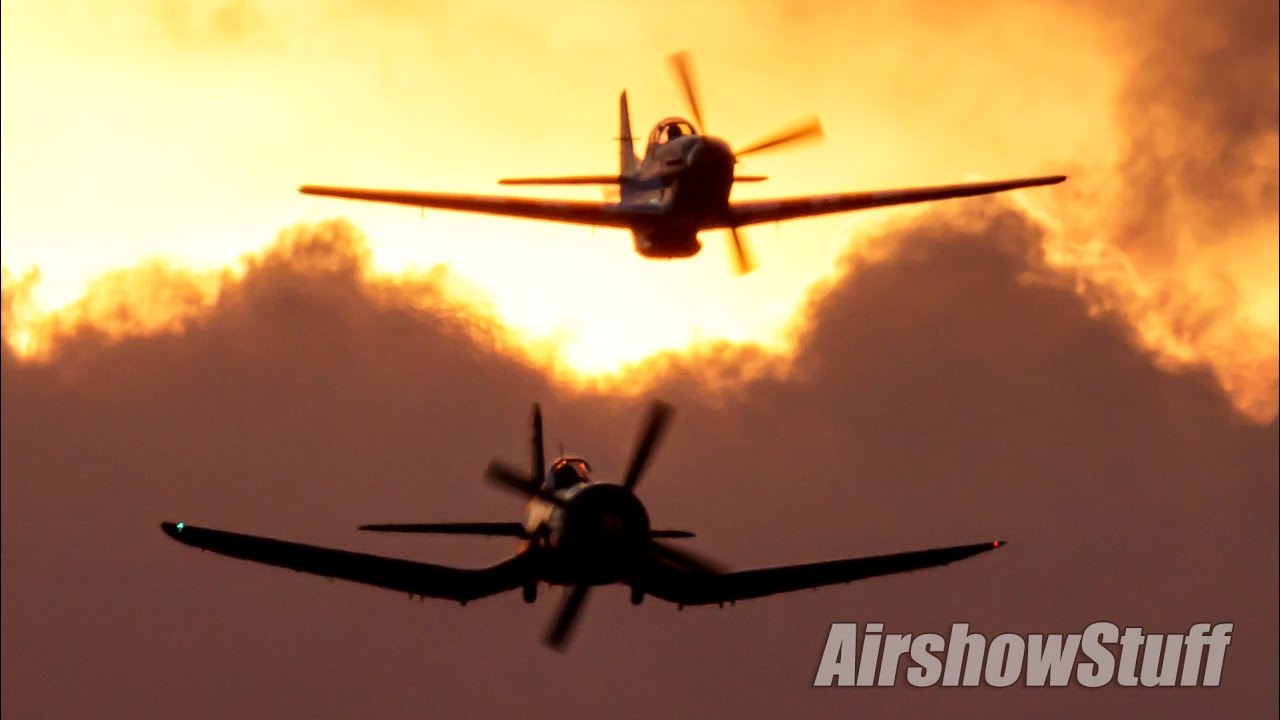 P-51 Mustang/F4U Corsair BEAUTIFUL Sunset Formation - "Class of 45 ...