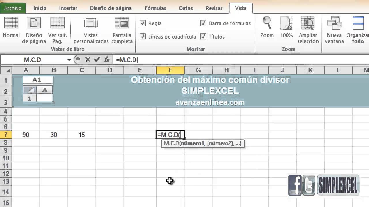Obtención del maximo común divisor con Excel - YouTube