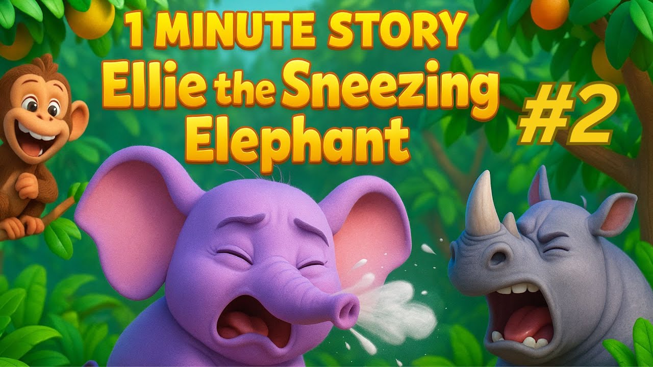 Ellie the Sneezing Elephant 🐘 | Funny Jungle Story for Kids | 1 Minute ...