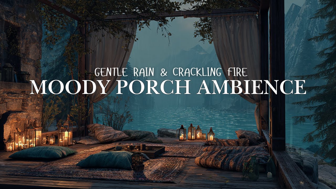Cozy Rainy Porch on a Lake 🌲 Fireplace & Gentle Rain | Cabin Ambience ...