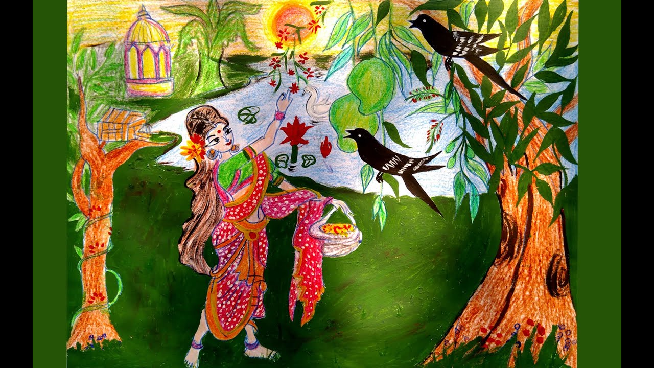 Ugadi Special-2020 | How to Draw Ugadi Festival Art with Pastel Colors ...