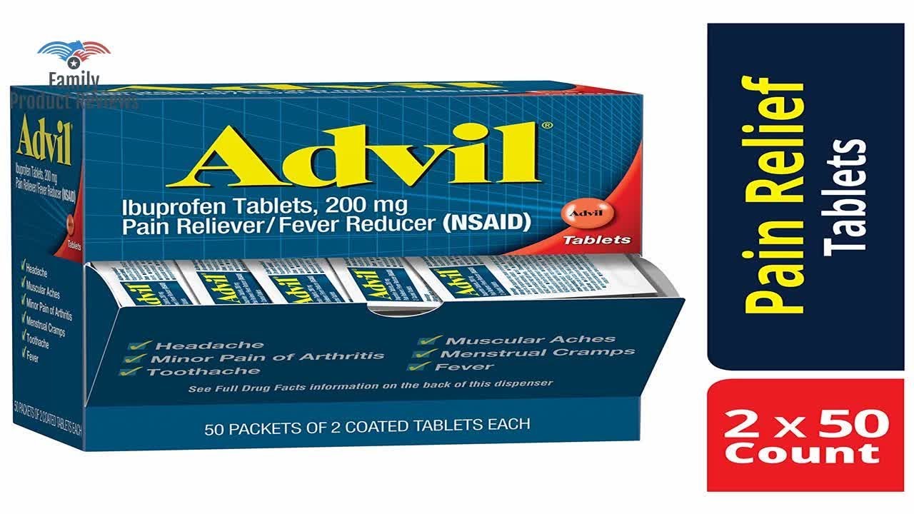Advil 50 packets of 2 capsules Pain Reliever / Fever Reducer Coated ...