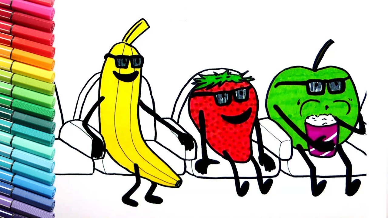 FRUITY FRIENDS - Fruits at The Movie Theater Drawing and Coloring ...