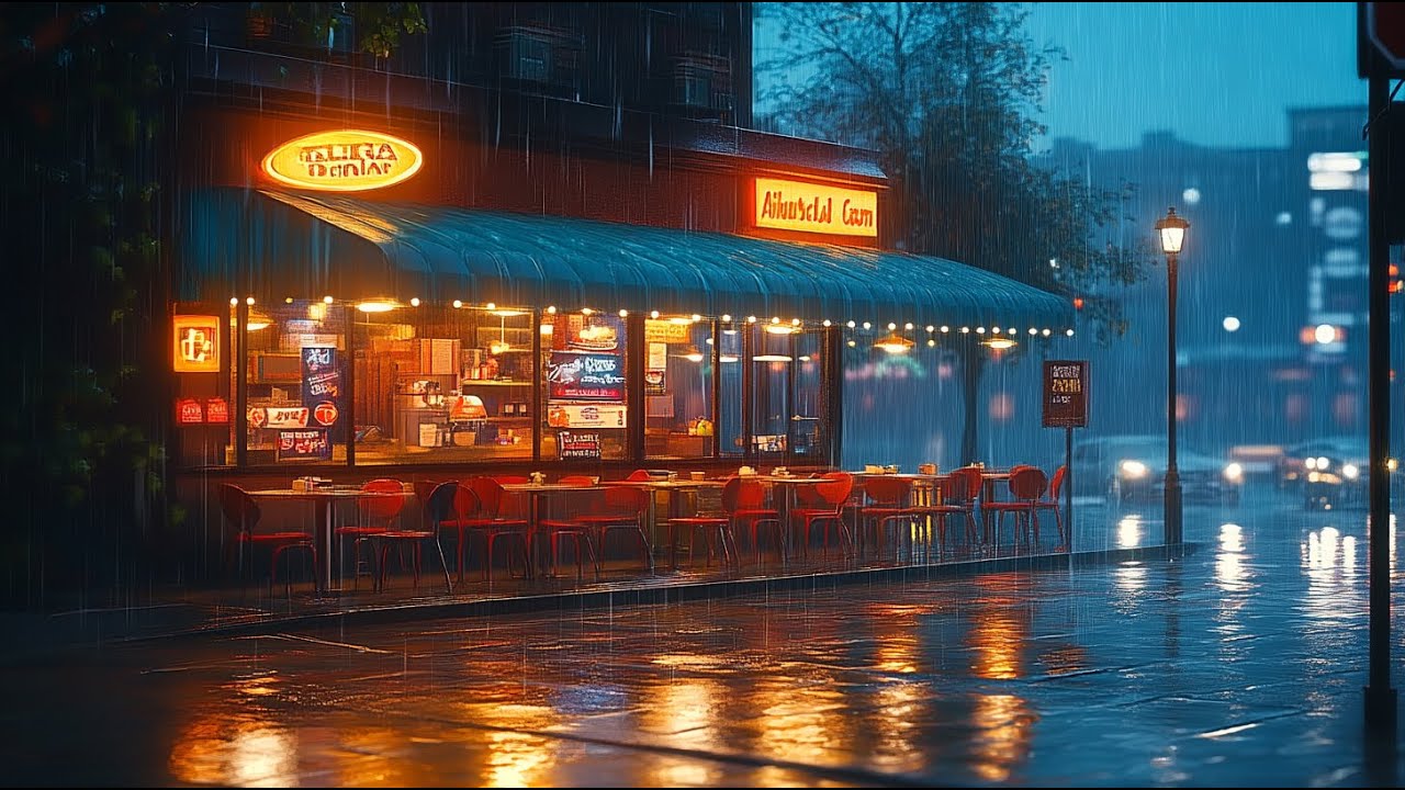 Rain Ambience in an American-Style Restaurant☔ Lofi Rain Sounds to Calm ...
