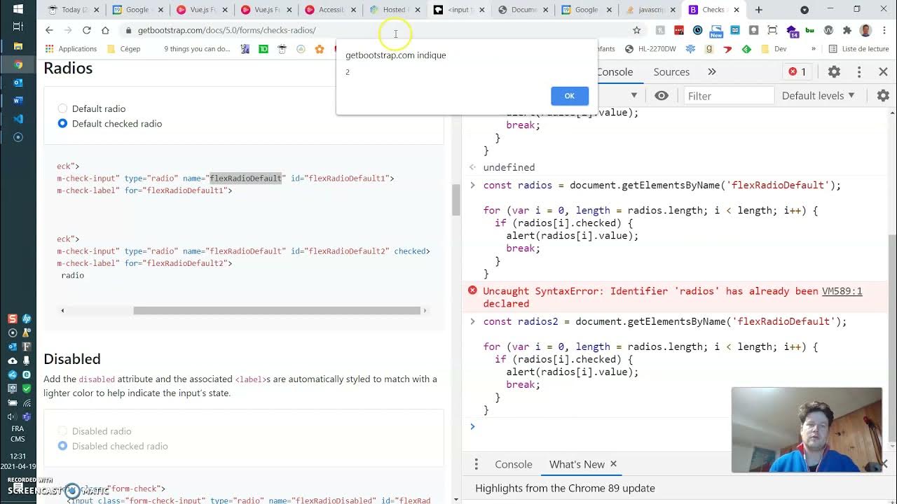 Obtenir la valeur du bouton radio choisi - YouTube