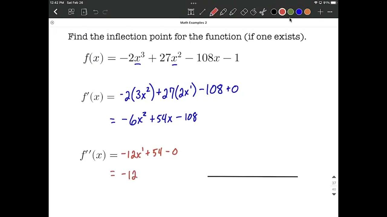Find inflection point of 3rd degree polynomial function by using the 2nd derivative - YouTube