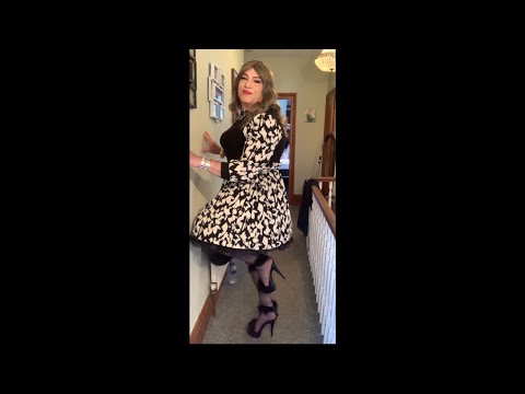 Crossdresser new b&w dress and sexy new heels 