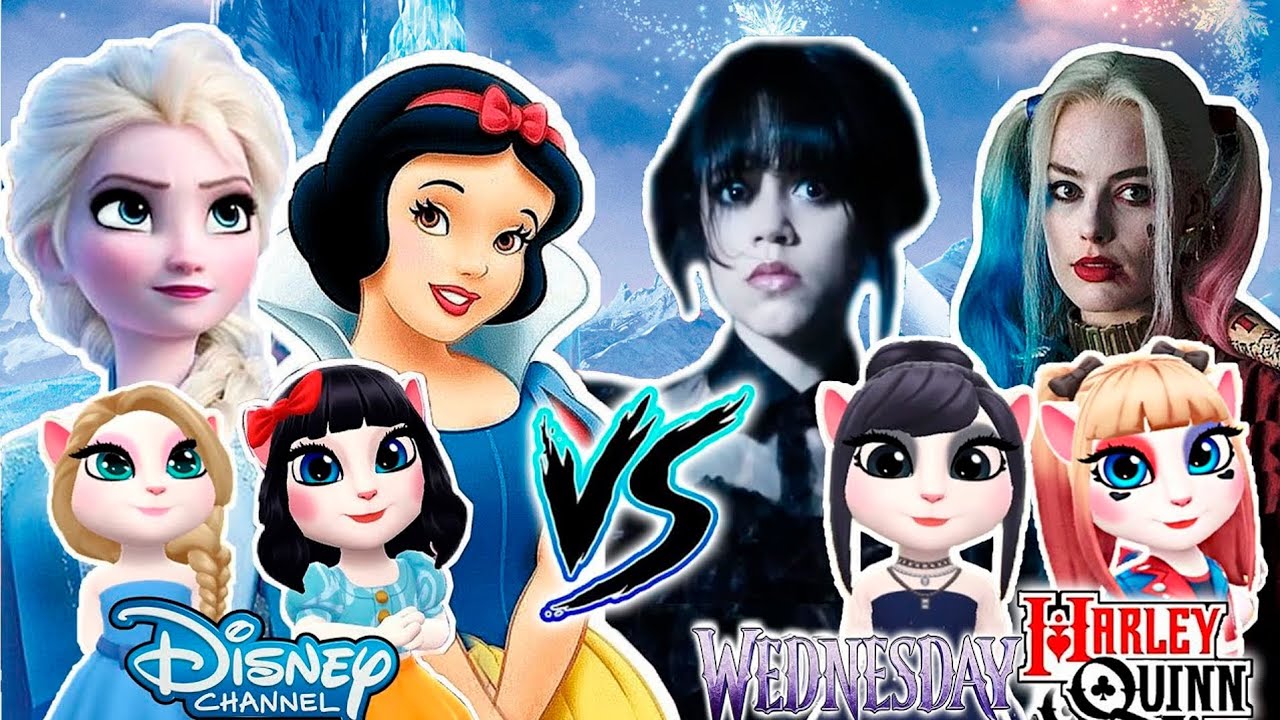 Wednesday Addams And Harley Quinn Vs Elsa Queen And Snow White / New ...