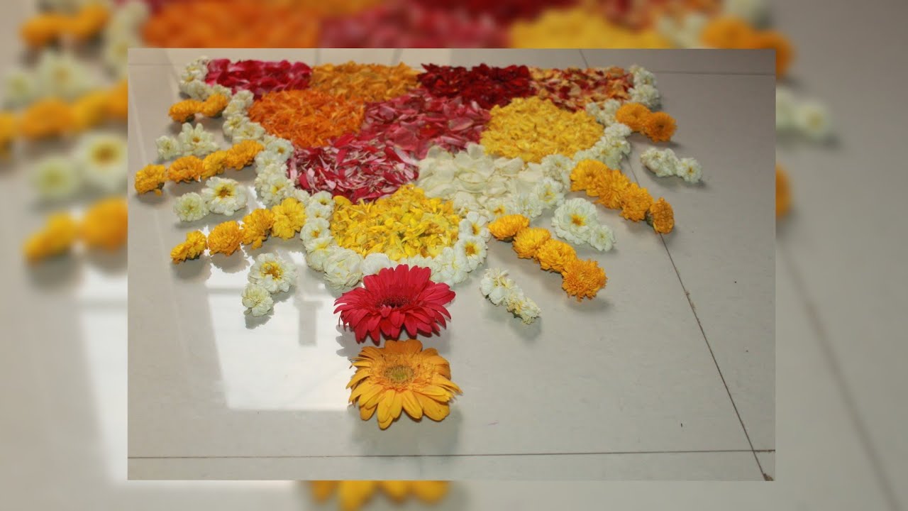 Multicolor holi Rangoli || Holi Rangoli design || Rangoli using flowers ...