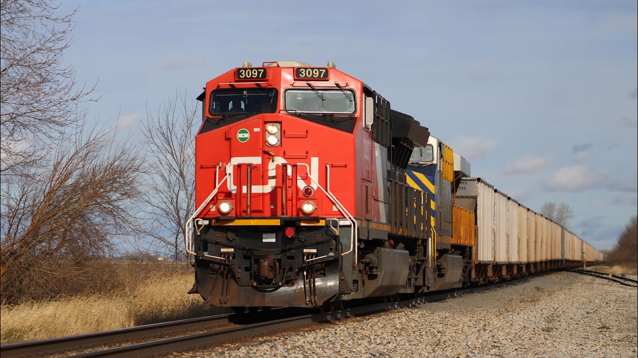 CN Southbound Ore Train w/ ex CITX Gevo & CN AC44C6M DPU @ Leverett, IL ...