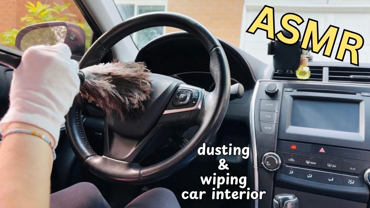 ASMR feather dusting & wiping car interior surfaces w/ wet cloth. (no ...