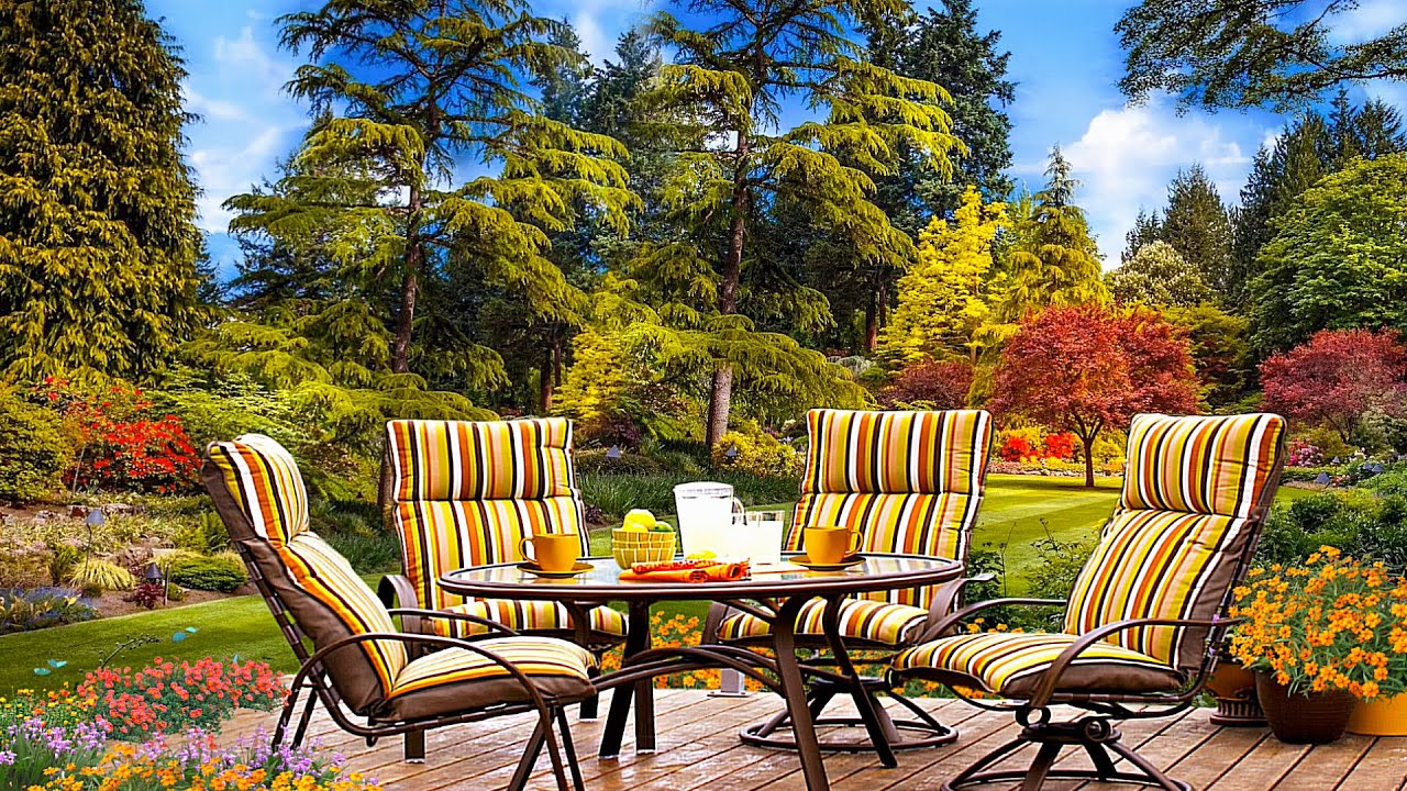 Cafe Time Morning in Spring Garden Ambience - Spring Coffee Shop ...