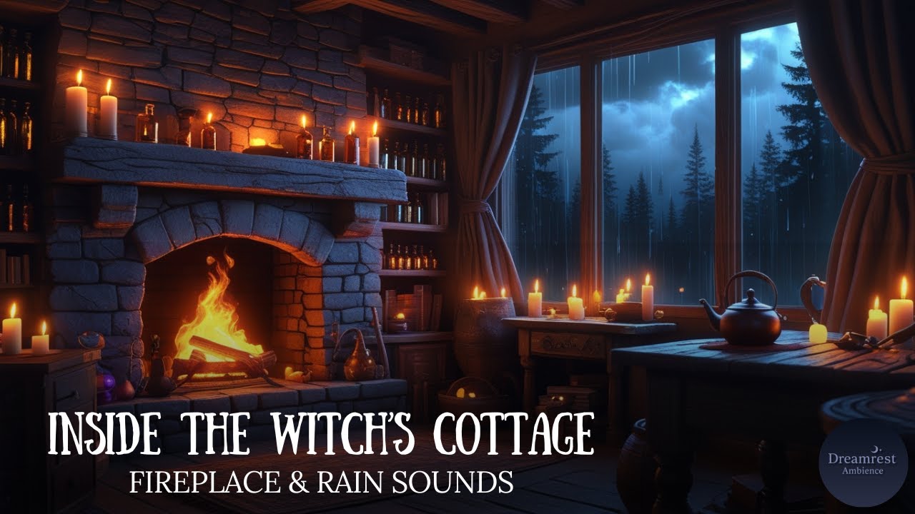 Inside the Witch’s Cottage – Fireplace & Rain Sounds - Cozy Ambience ...