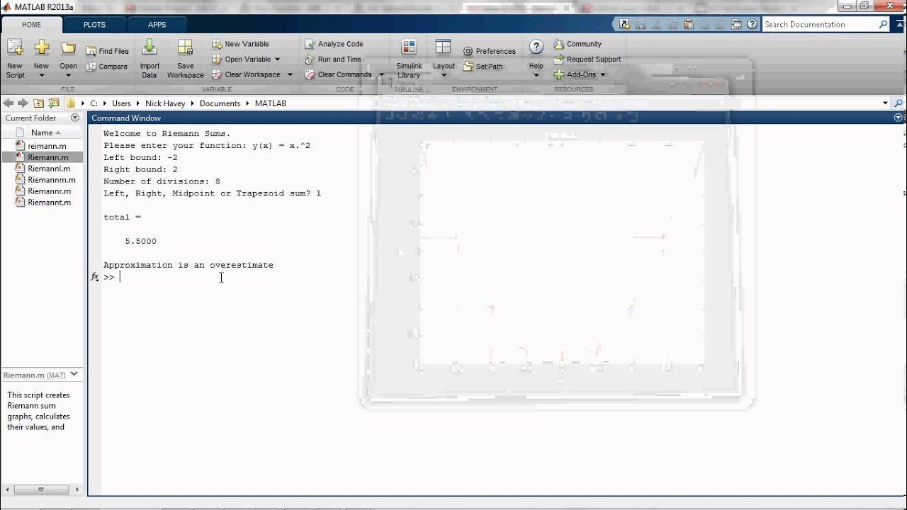 Abe 205 Matlab Project Riemann Sums Youtube