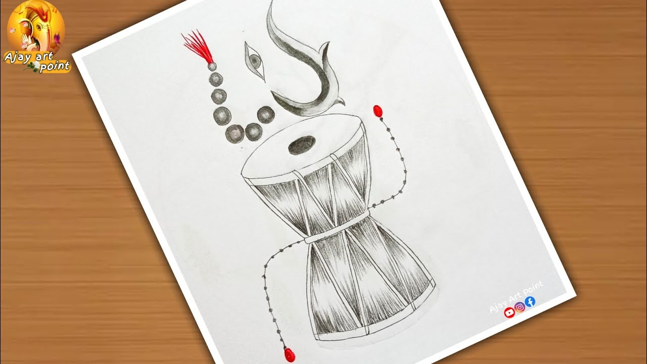 Lord Shiva's Damru Easy Drawing 🙏🏻 || How to Draw A Damru with trishul ...