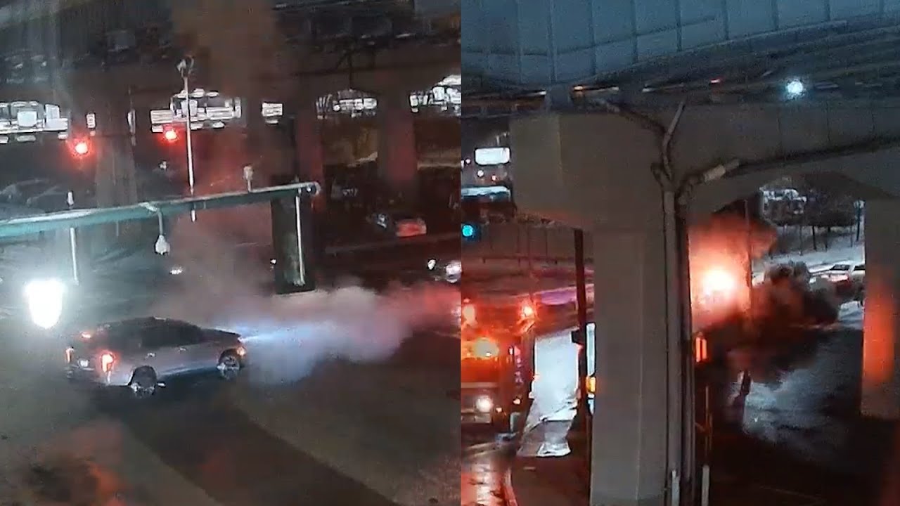 Manhole explosion launches cover high into air over Worcester - YouTube