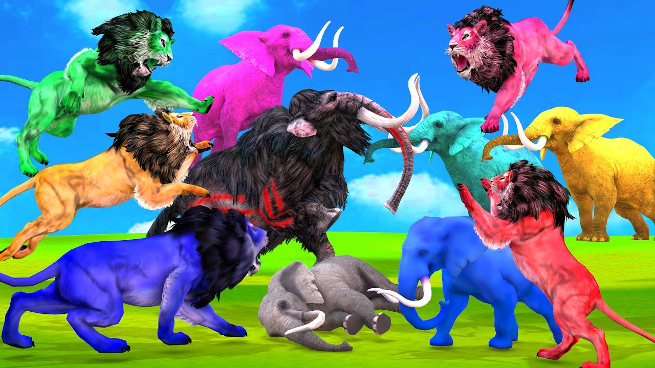 10 Elephant vs Giant Lions attack African Elephant Cow Cartoon Save by ...